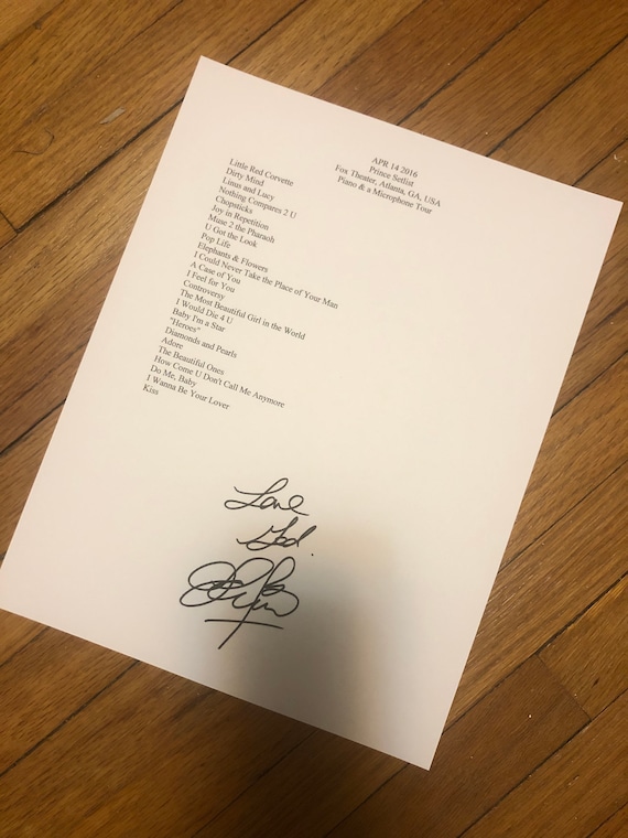 Prince Signed Setlist 2016 Reproduction Original Auto Reprint | Etsy