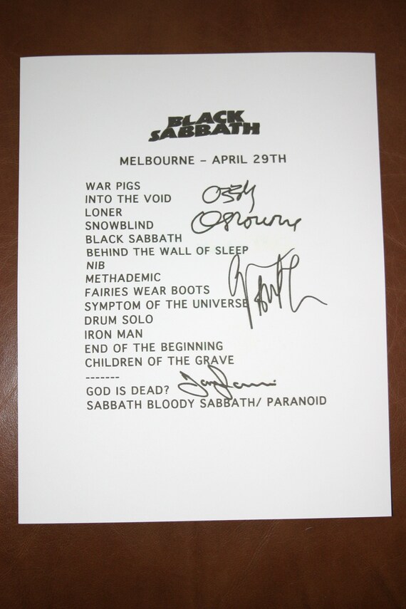 Black Sabbath Signed Setlist Ozzy Osbourne Reprint | Etsy