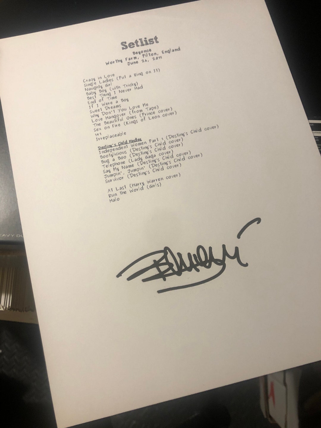 Beyonce Setlist Autographed Reprint - Etsy