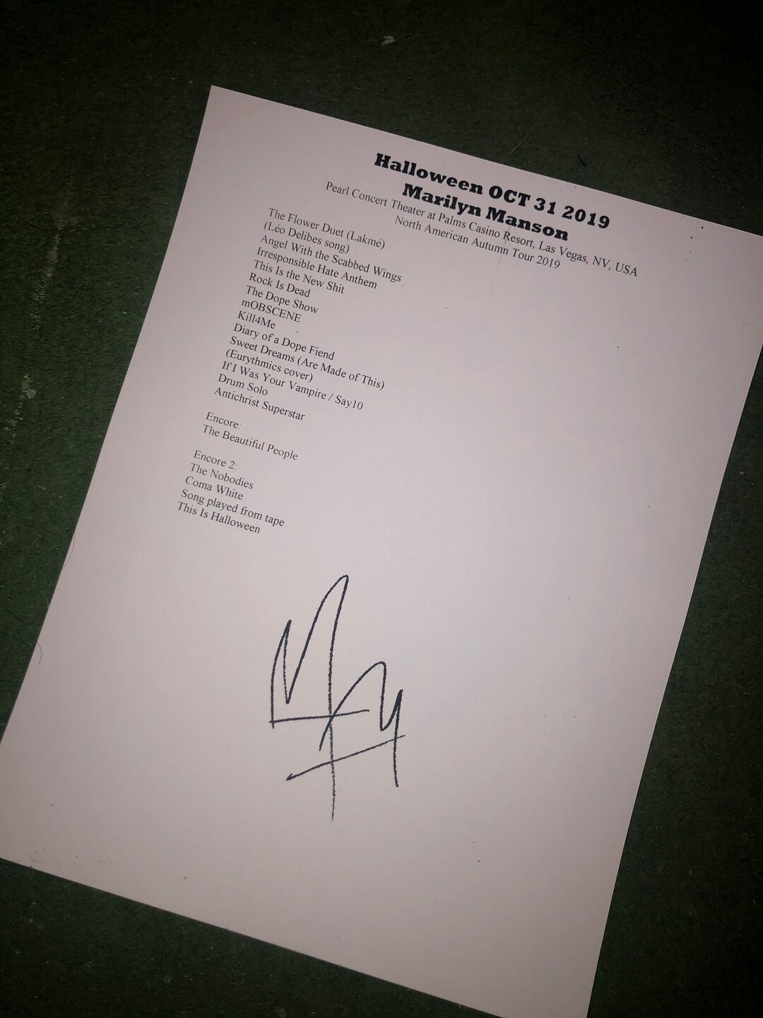 Marilyn Manson Setlist Signed Reproduction 2019 Halloween Vegas Show - Etsy