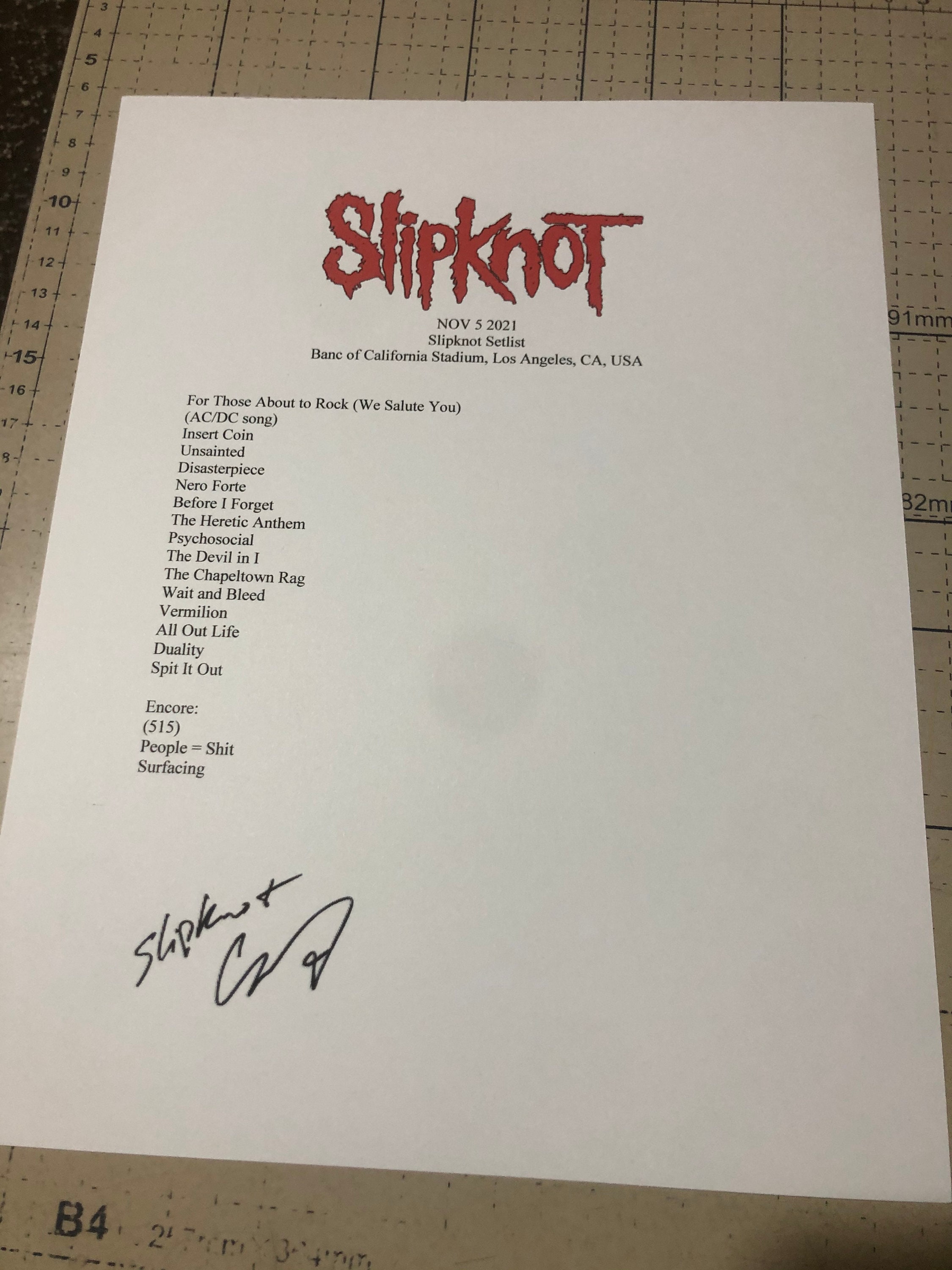 Slipnot Signed Corey Taylor Setlist Reprint 2021 - Etsy