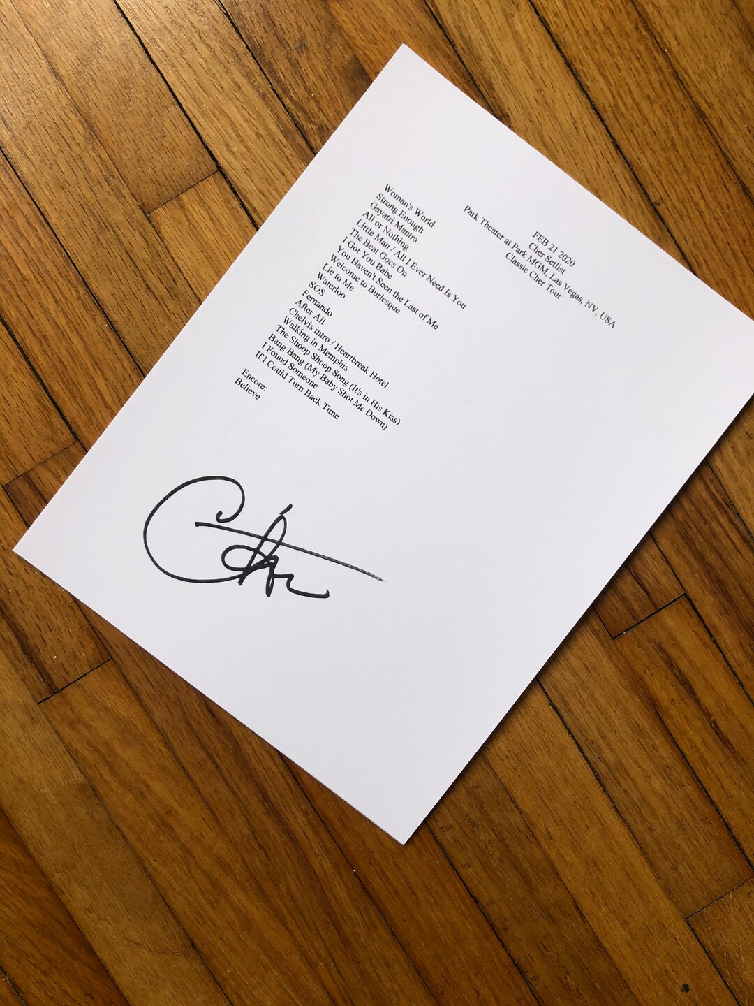 Cher Signed Reprint Setlist From 2020 MGM Las Vegas - Etsy