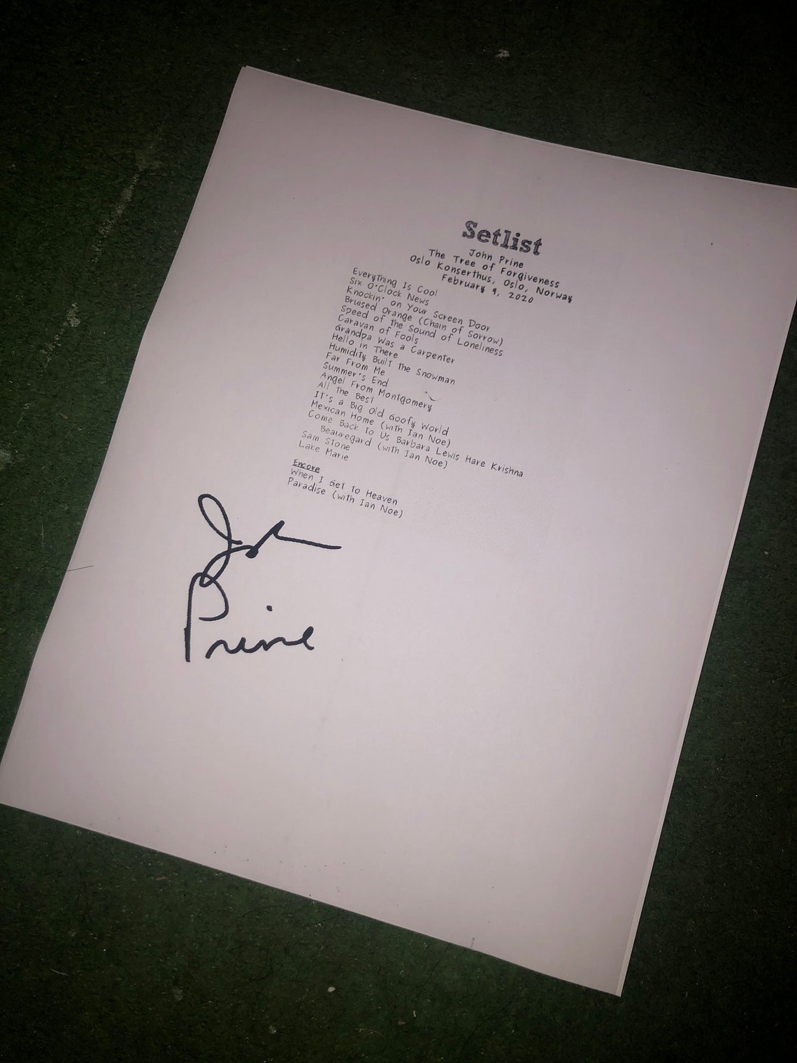 John Prine Signed Reprodution Setlist of 2020 Oslo Norway Show - Etsy