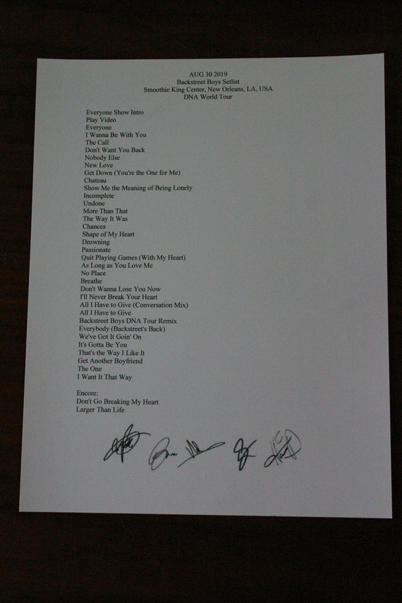 Backstreet Boys Signed Reprint Setlist From 2019 DNA World - Etsy