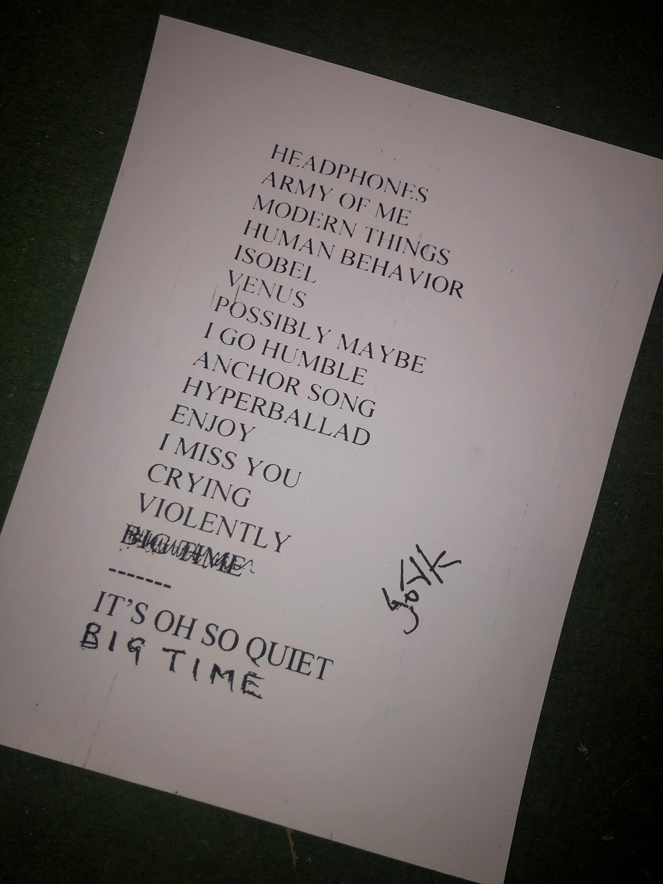 Bjork Signed Setlist Reproduction Autograph - Etsy