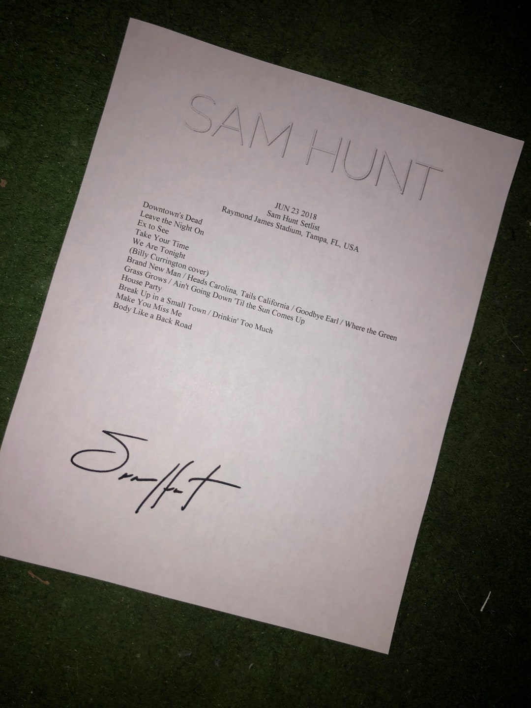 Sam Hunt Signed Setlist 2018 Reproduction - Etsy