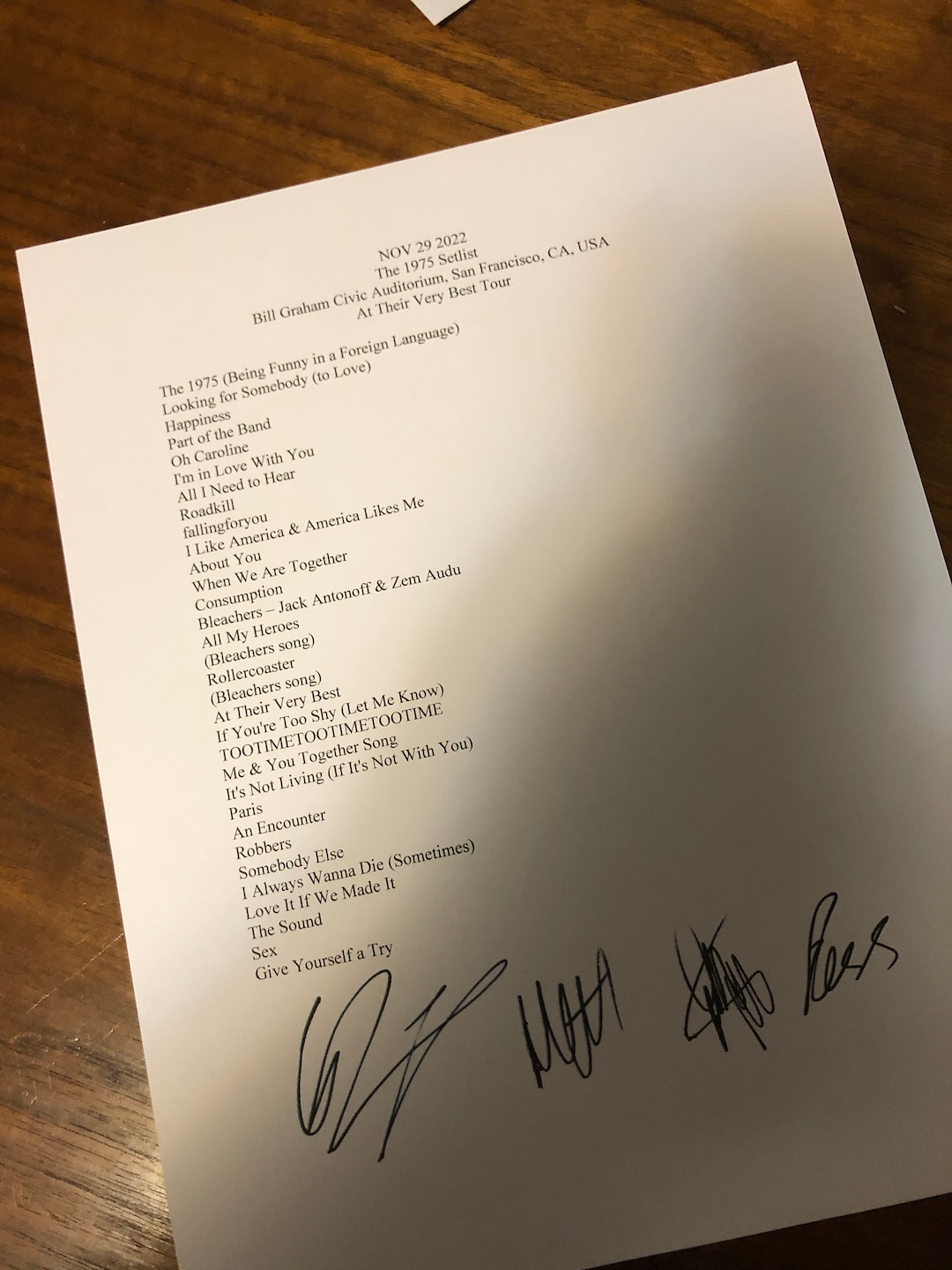 THE 1975 Band Signed Setlist 2022 Reprint - Etsy