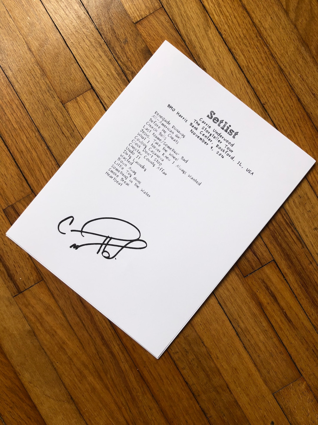 Carrie Underwood Signed Reprint Setlist From 2016 Storyteller Tour - Etsy