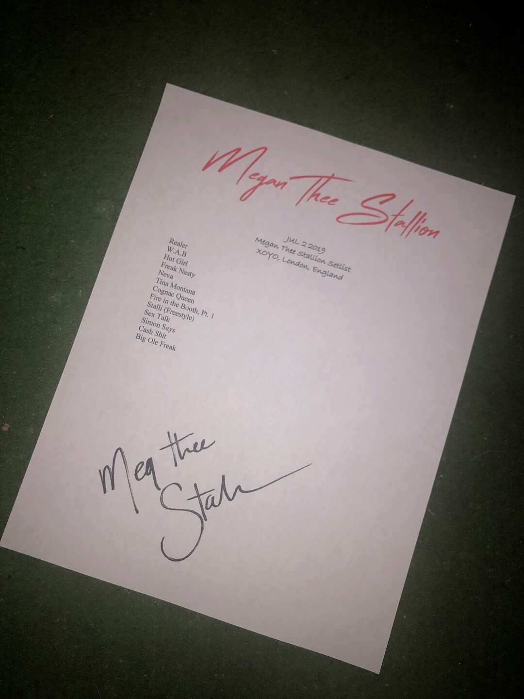 Megan Thee Stallion Signed Setlist Reproduction 2019 London - Etsy