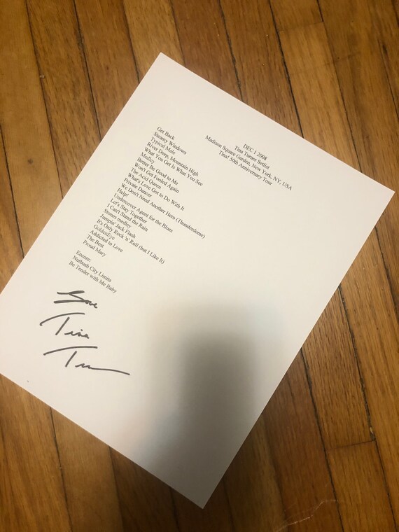 Tina Turner Signed Setlist 2016 Reproduction Original Auto - Etsy