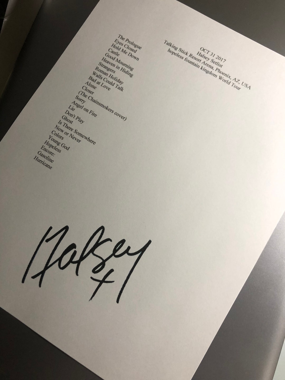 Halsey a signé setlist Octobre 31 2017 réimpression - Etsy France