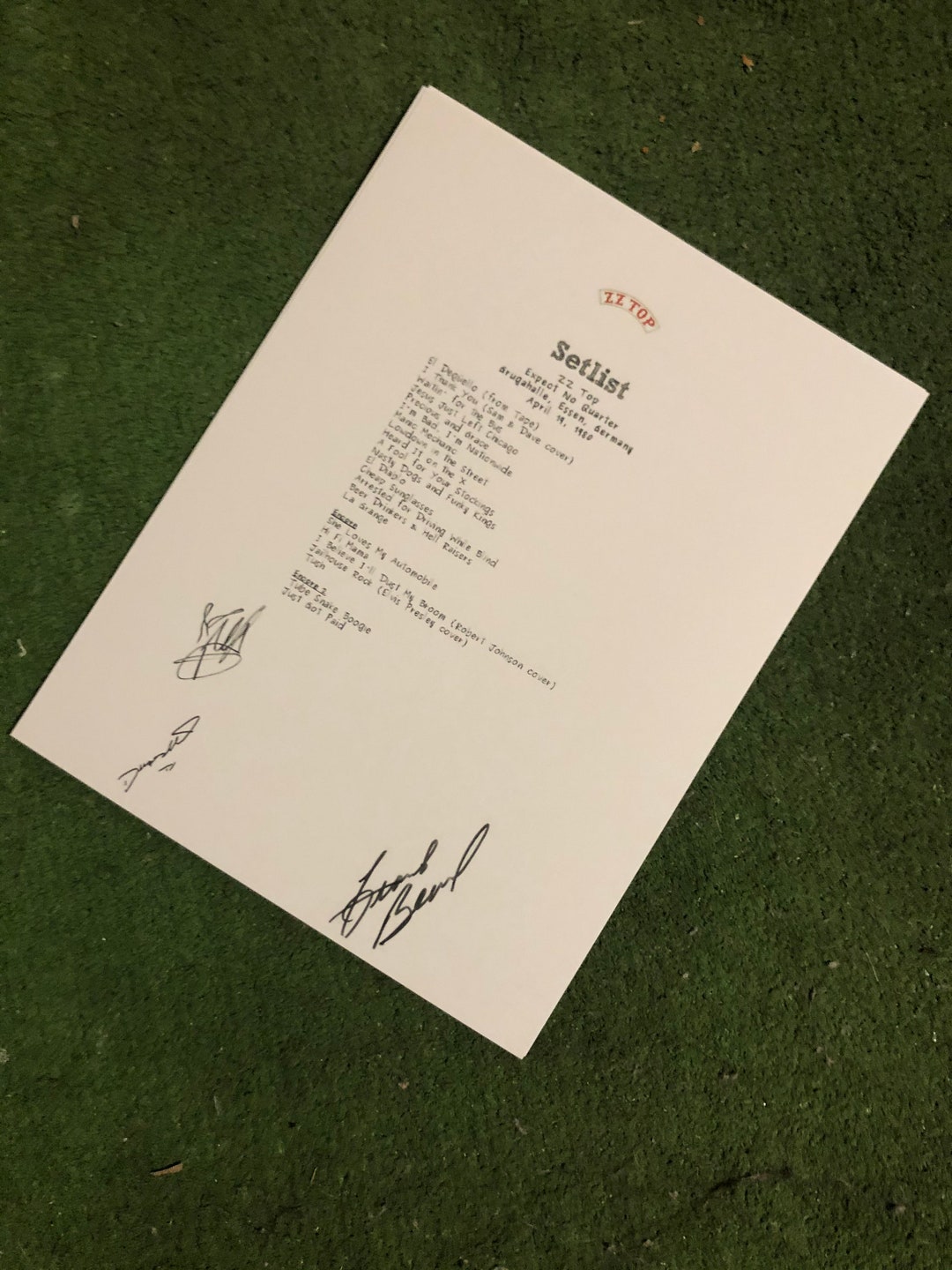 ZZ Top Signed Setlist With X3 Autographs - Etsy