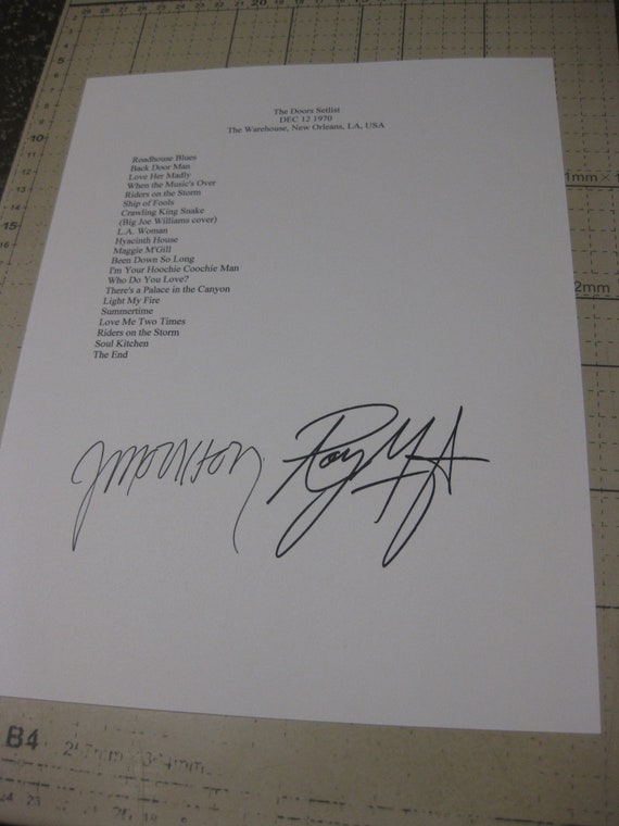 Doors Setlist With Jim Morrison Autograph Reprint 1970 - Etsy