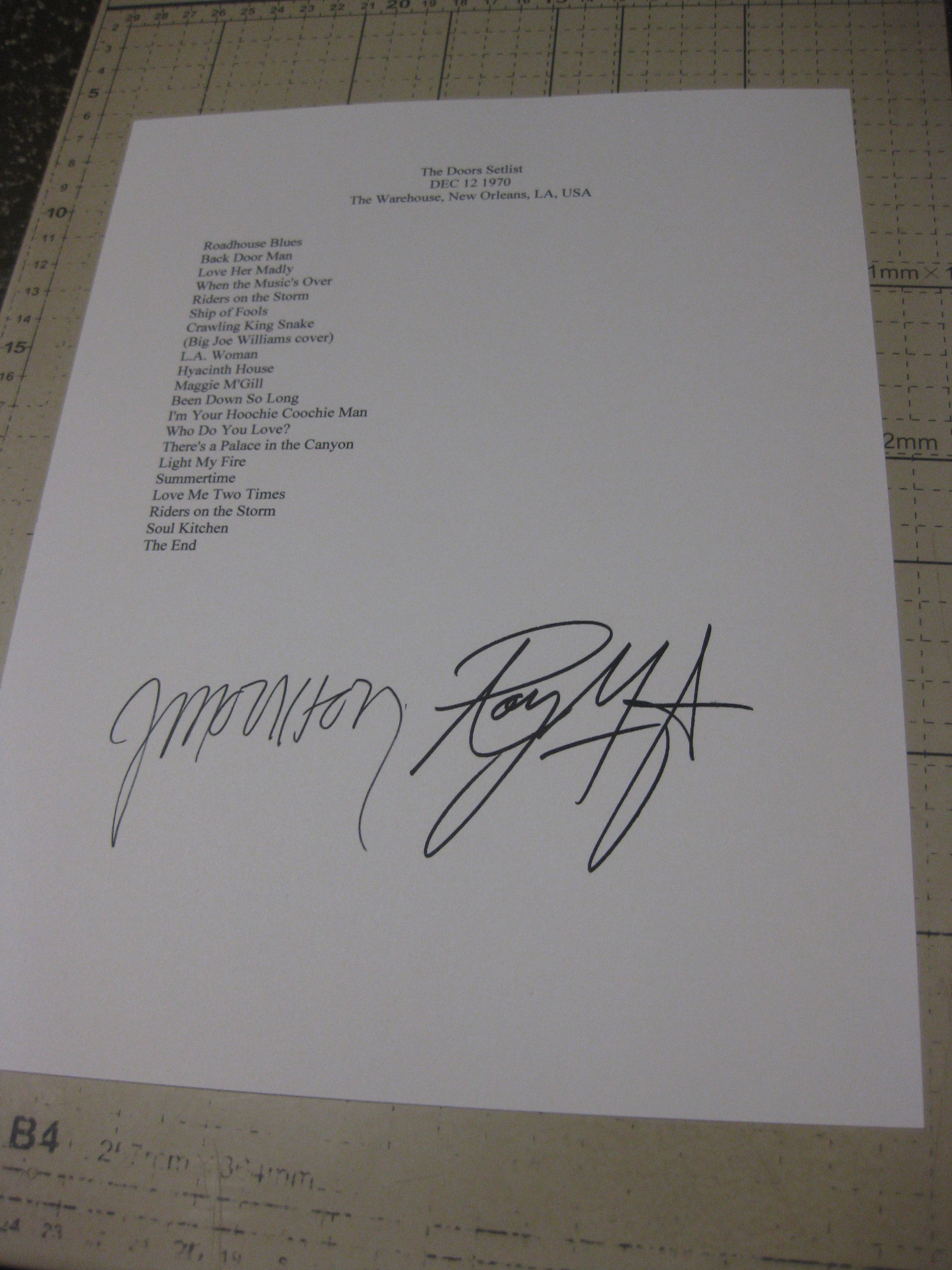 Doors Setlist With Jim Morrison Autograph Reprint 1970 - Etsy