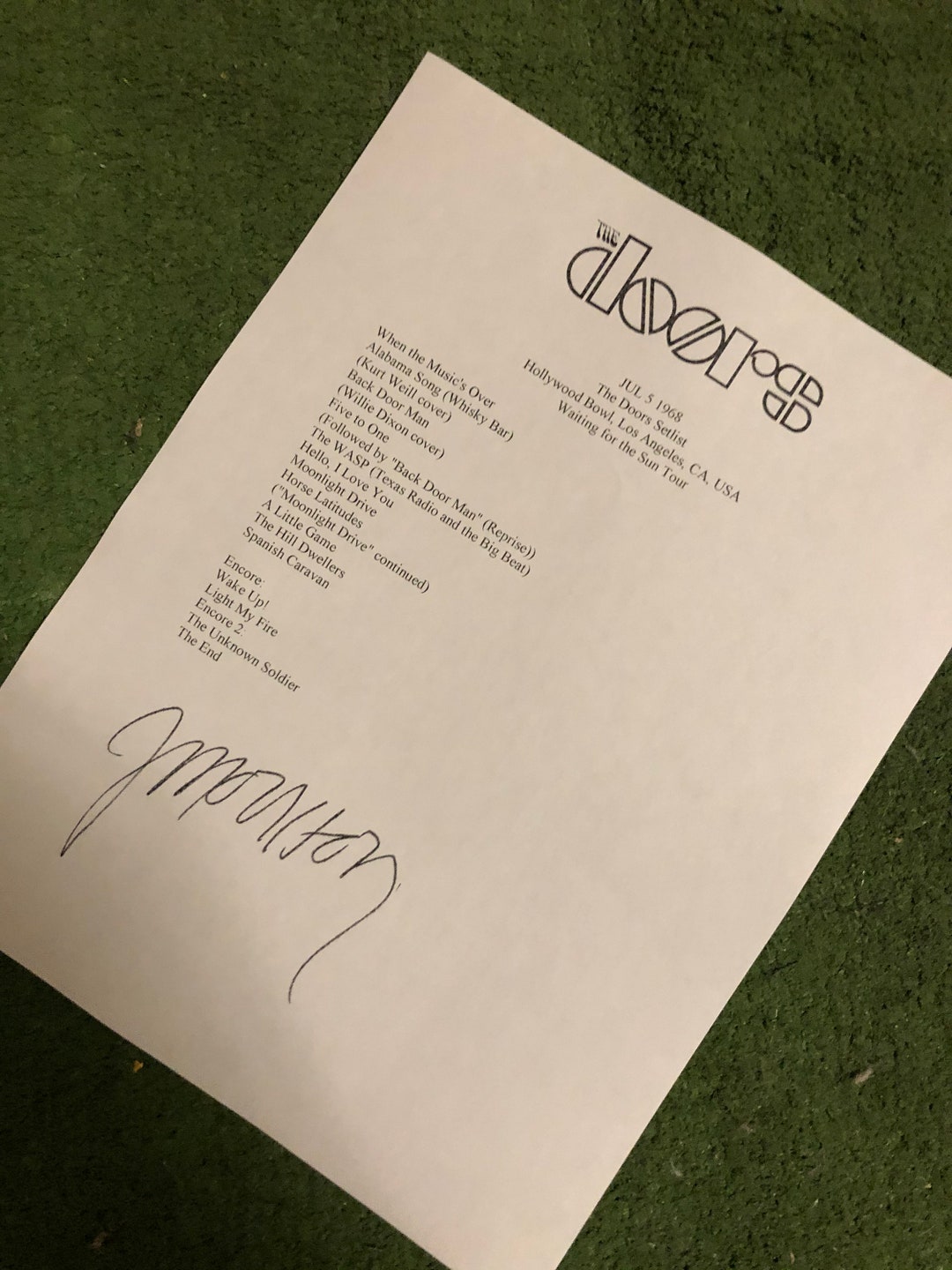 Doors Setlist Jim Morrison Signed Reprint Autograph 1968 - Etsy