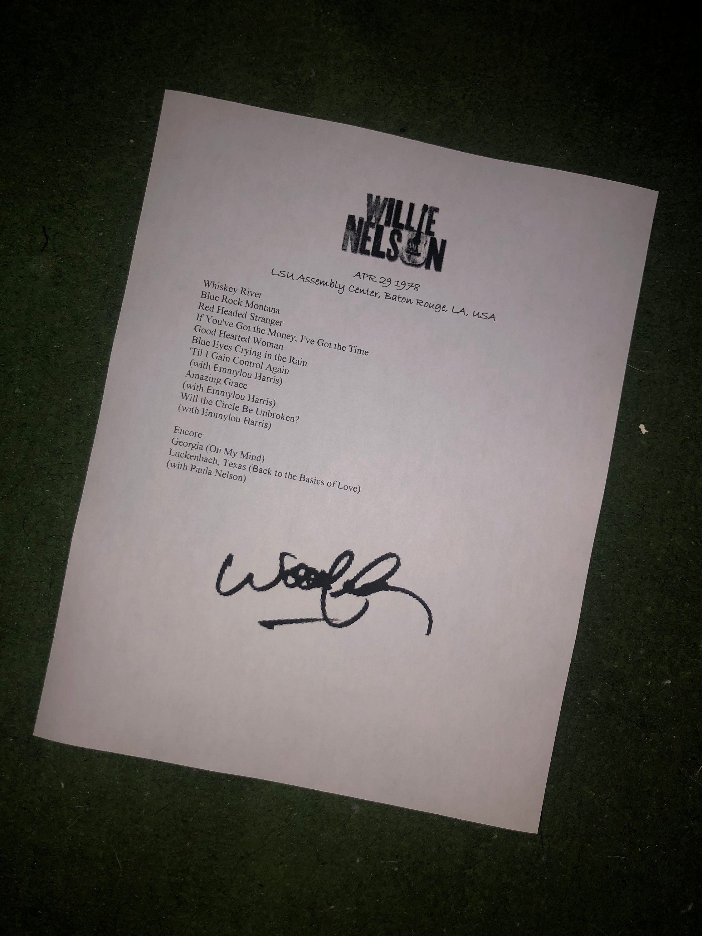 Willie Nelson 1978 Signed Setlist Reproduction - Etsy New Zealand