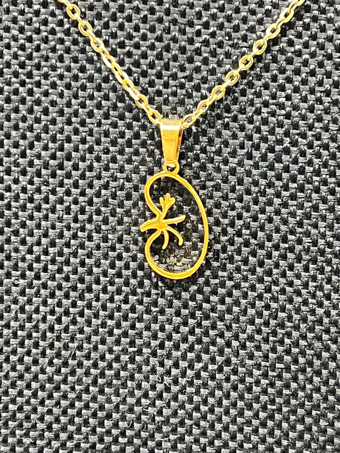 Kidney Pendant Necklace Stainless Steel Gold Tone Chain With Lobster ...