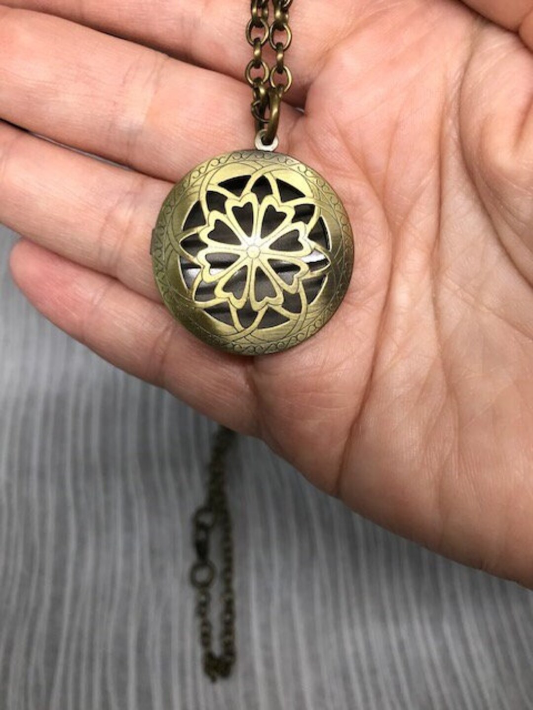 Gothic Inspired Round Locket Antique Brass Plated With 28 Inch Brass ...