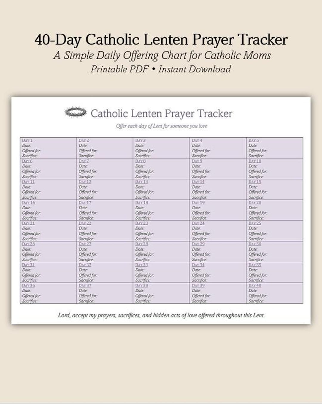 40 Day Catholic Lenten Prayer Tracker Printable PDF for Moms - Etsy