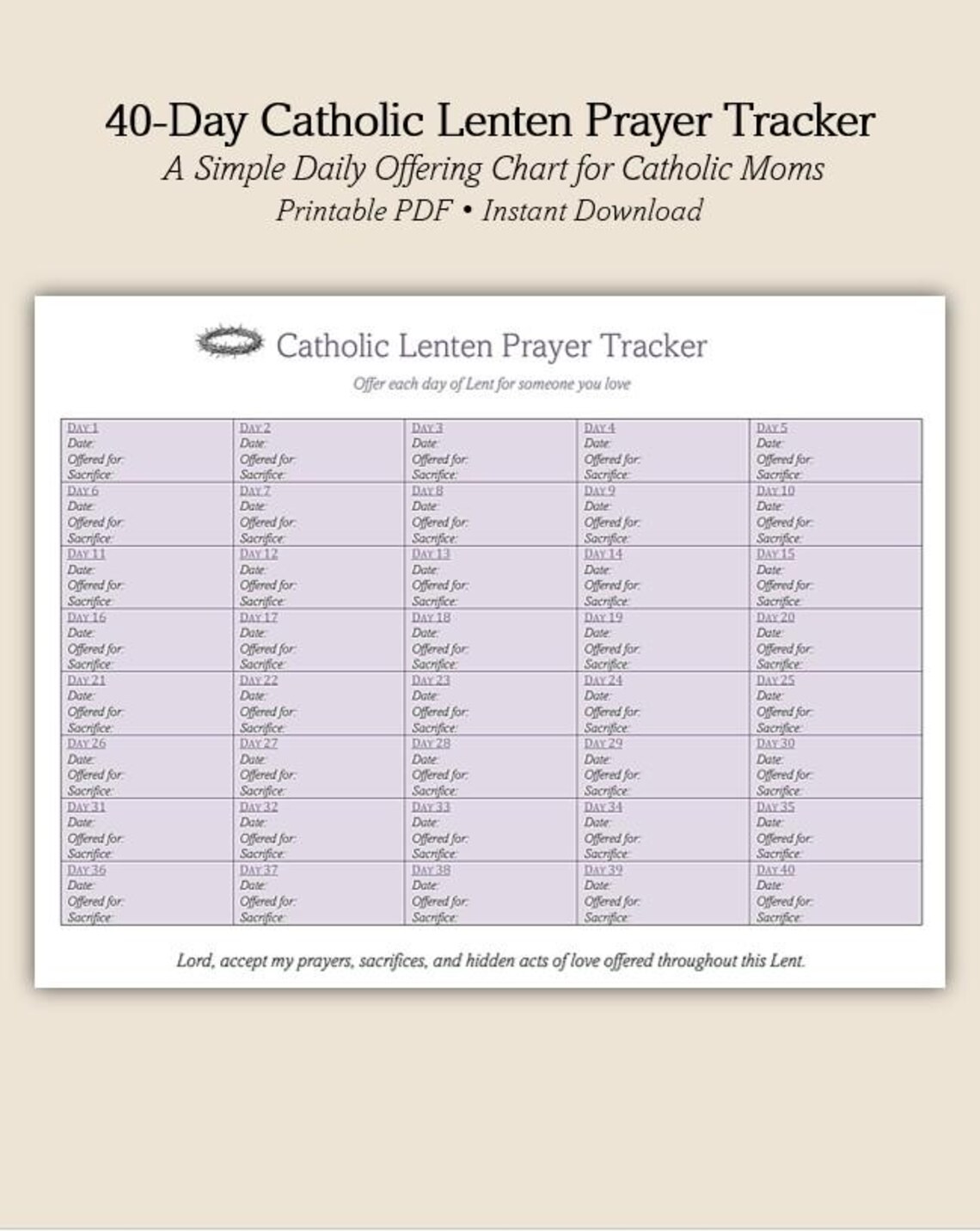 40 Day Catholic Lenten Prayer Tracker Printable PDF for Moms - Etsy