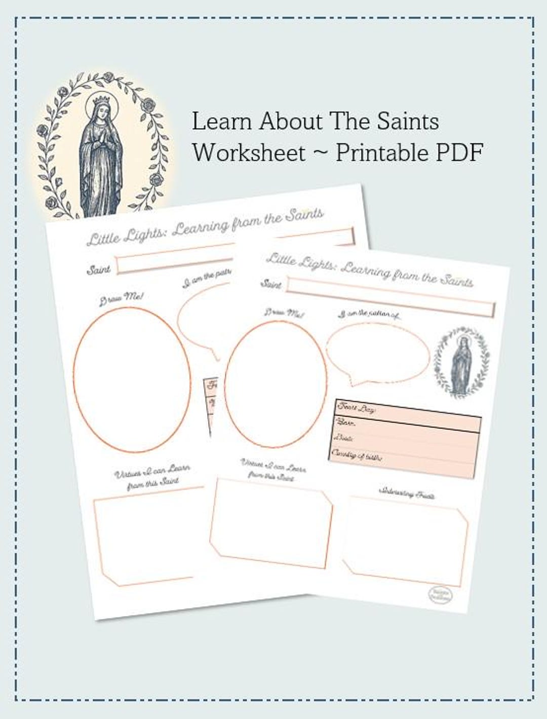 Little Saints Learning Printable | Catholic Worksheet for Kids ...