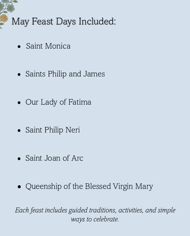 May Catholic Feast Day Bundle | Printable Saints Activities, Marian ...