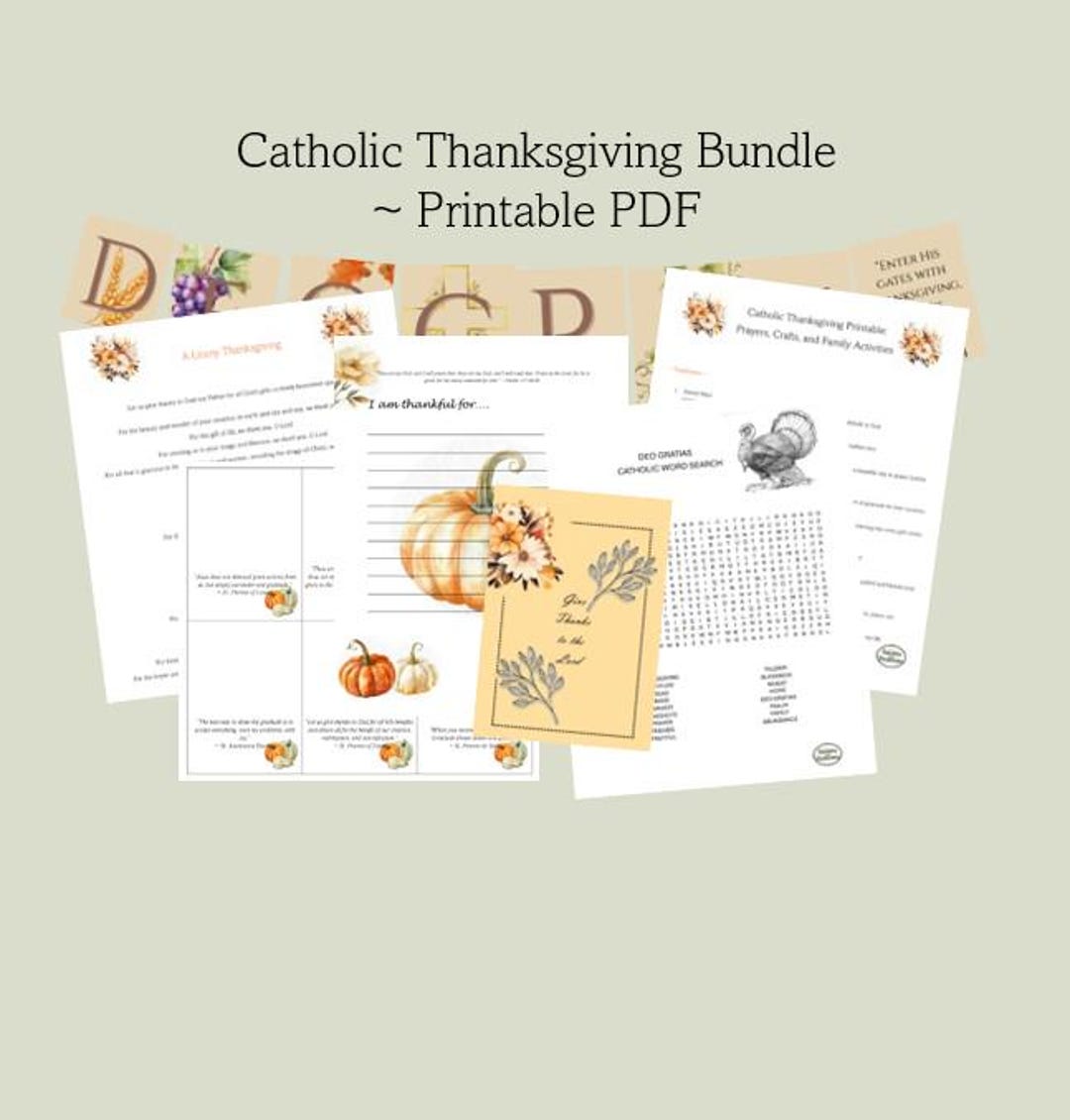 Catholic Thanksgiving Printable Bundle | Gratitude Banner & Activity ...