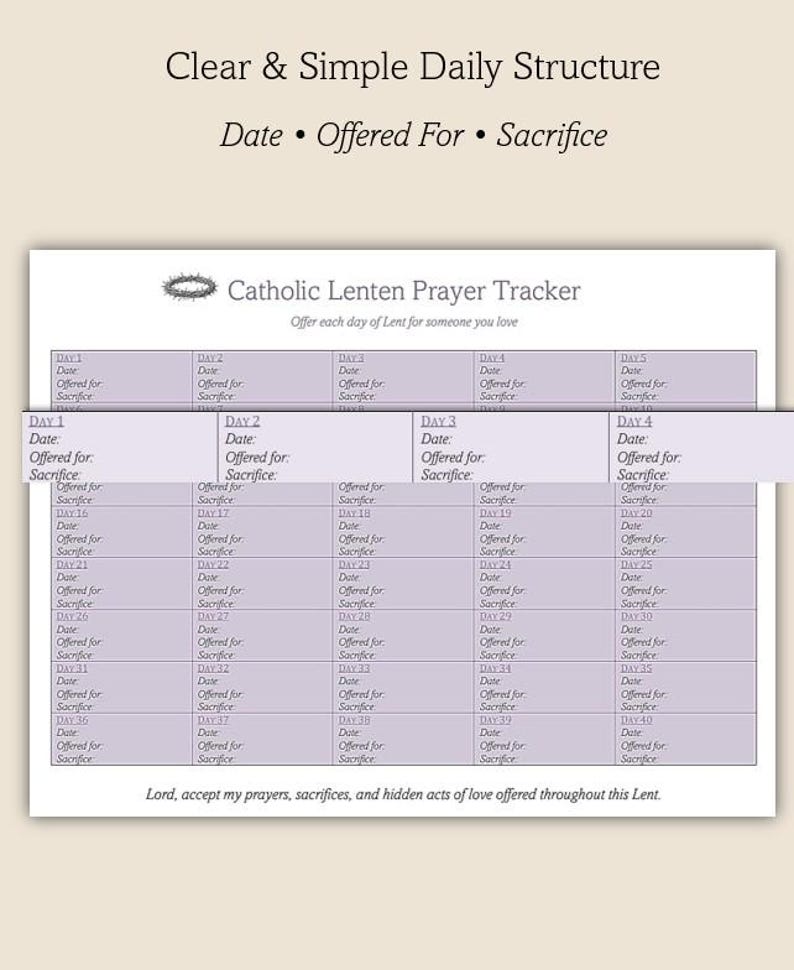 40 Day Catholic Lenten Prayer Tracker Printable PDF for Moms - Etsy