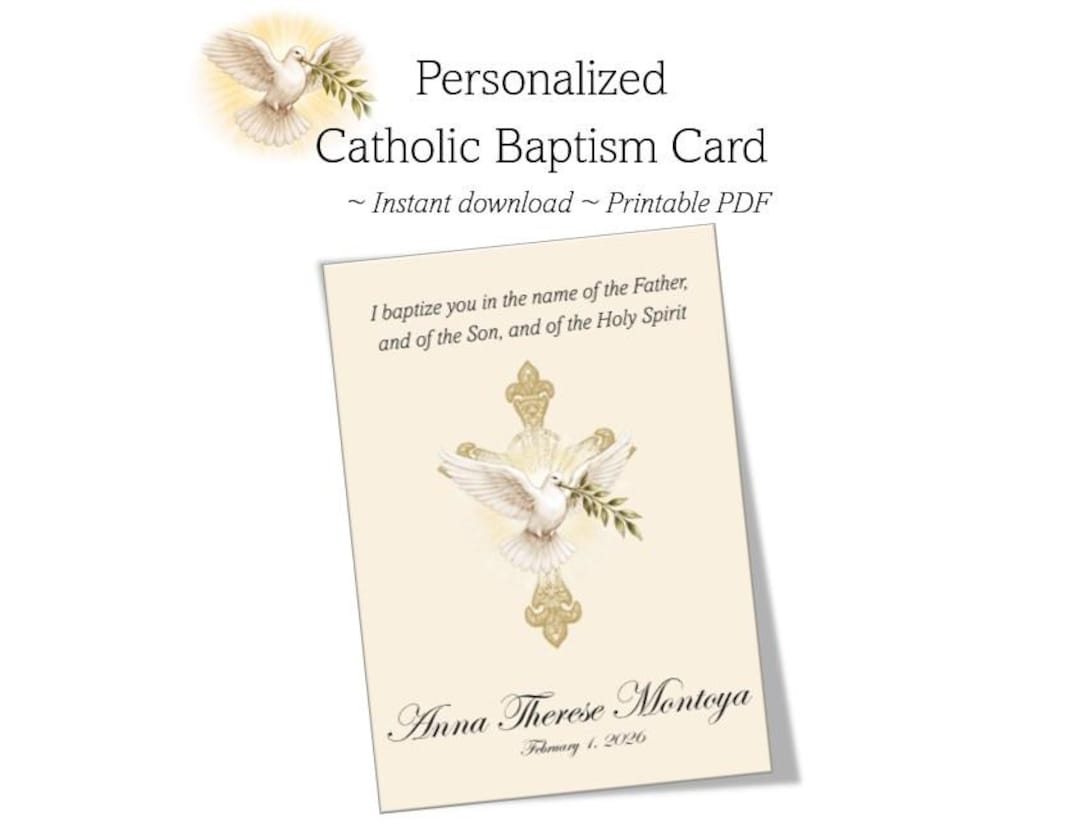 Personalized Catholic Baptism Card Printable, Custom Name & Date, Baby ...