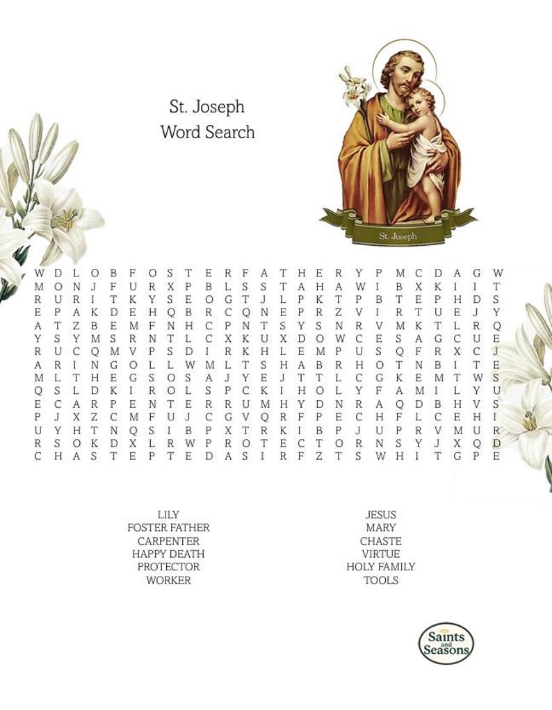 Catholic Saints Word Search Printable for Kids | Fun Faith Activity PDF ...
