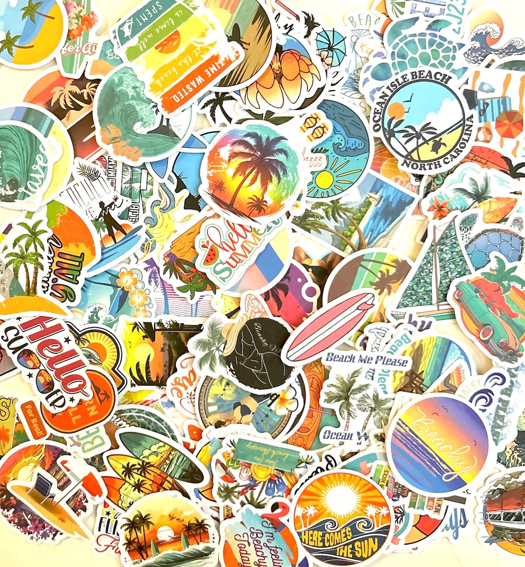 Tropical Beach Stickers | Vacation Scrapbook Decals - Etsy