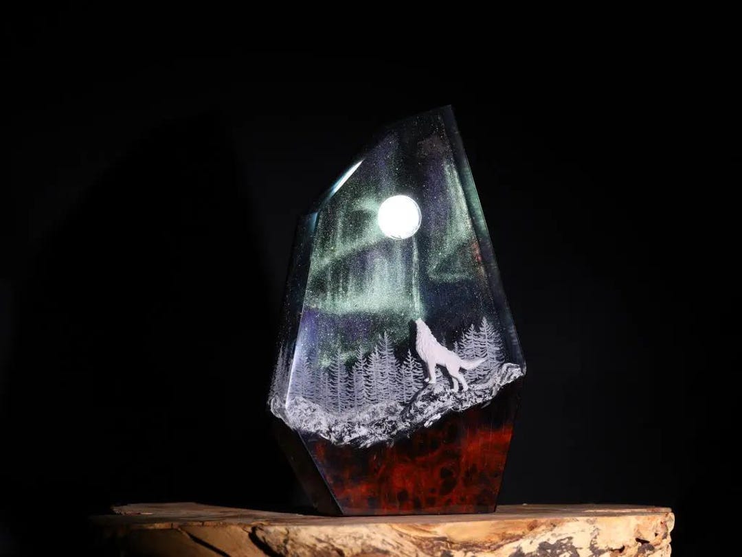 Aurora Borealis Lamp Howling Wolf Northern Lights Lamp Alaska Decor ...