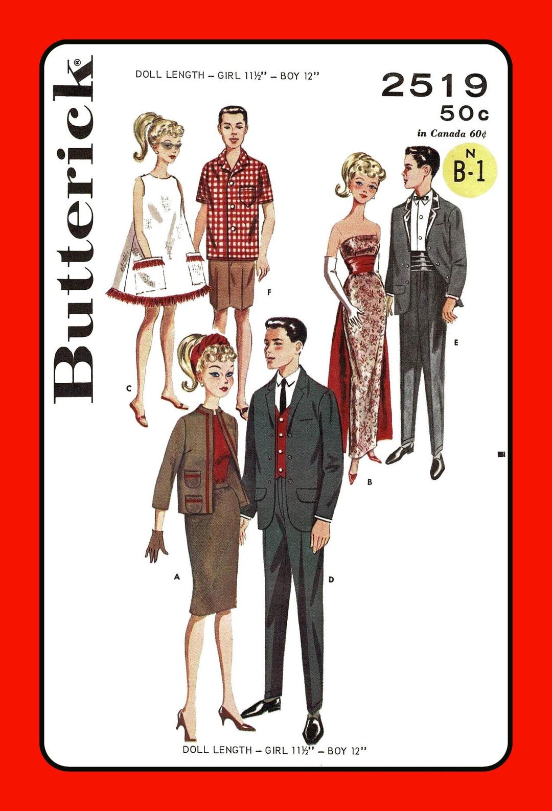 11-1/2" Teen Girl Doll 12" Boyfriend Doll Clothes Pattern Butterick ...