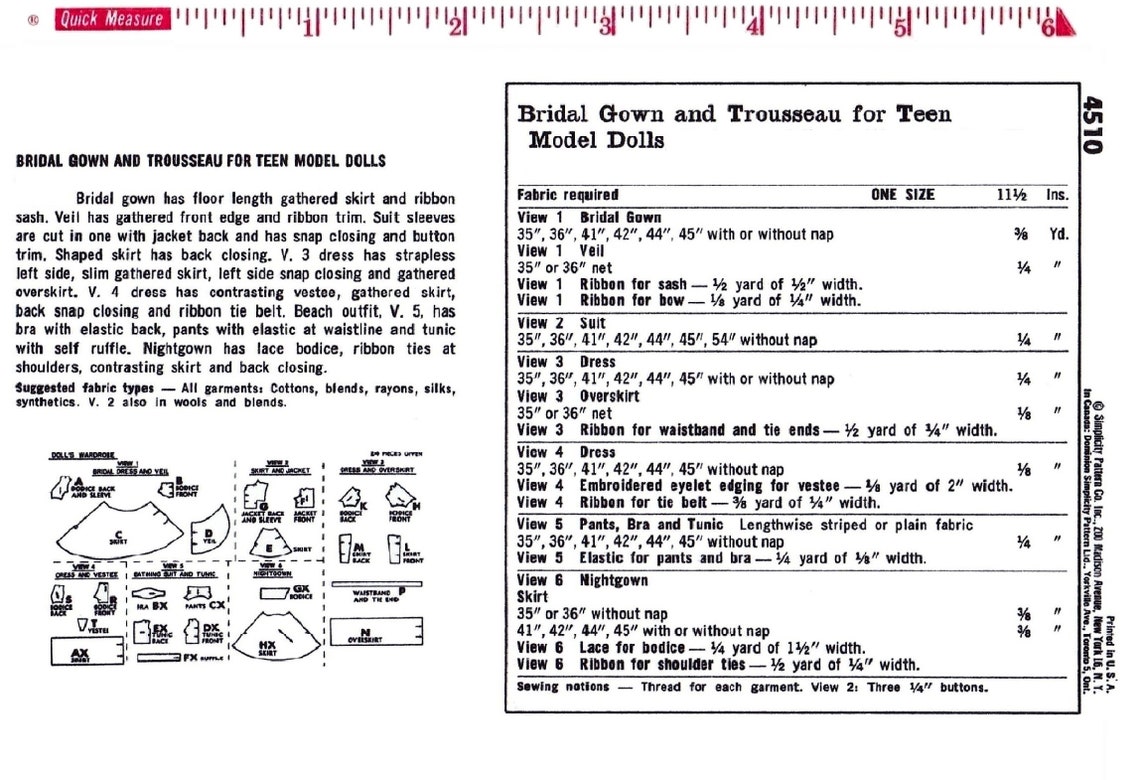 PDF DOLL Clothes Pattern for 11-1/2" Teen BRIDAL Gown Dress Simplicity ...