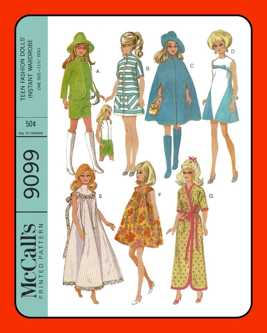 Doll Clothes for Barb 11-1/2" Instant Wardrobe Mccall's 9099 Vtg 1967 ...