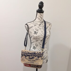 Upcycled Blue Red Basmati Rice Burlap Crossbody Bag, Casual Purse Made ...