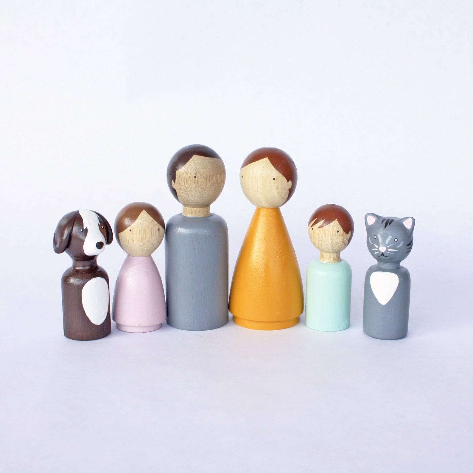 Dollhouse Family Set Miniature Wooden Family With Pets Peg - Etsy