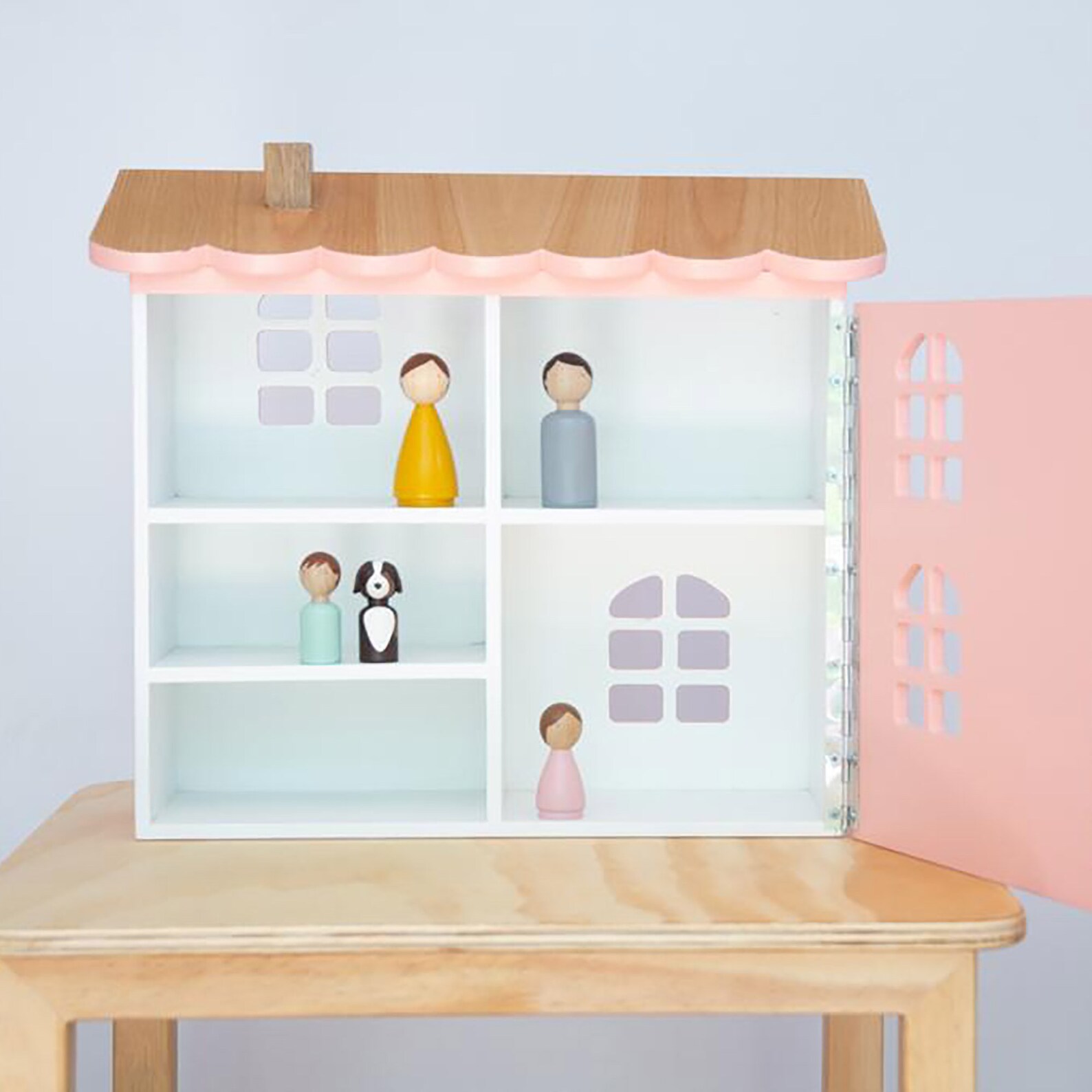 Dollhouse Family Set Miniature Wooden Family With Pets Peg - Etsy