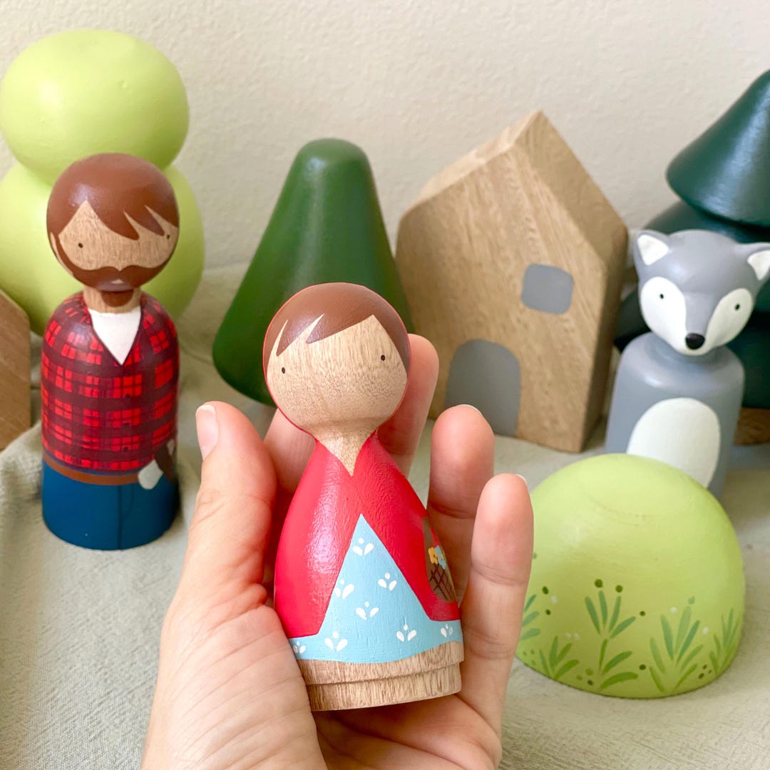 Eco-friendly Red Riding Hood Wooden Toy Set for Toddlers, Story Time ...