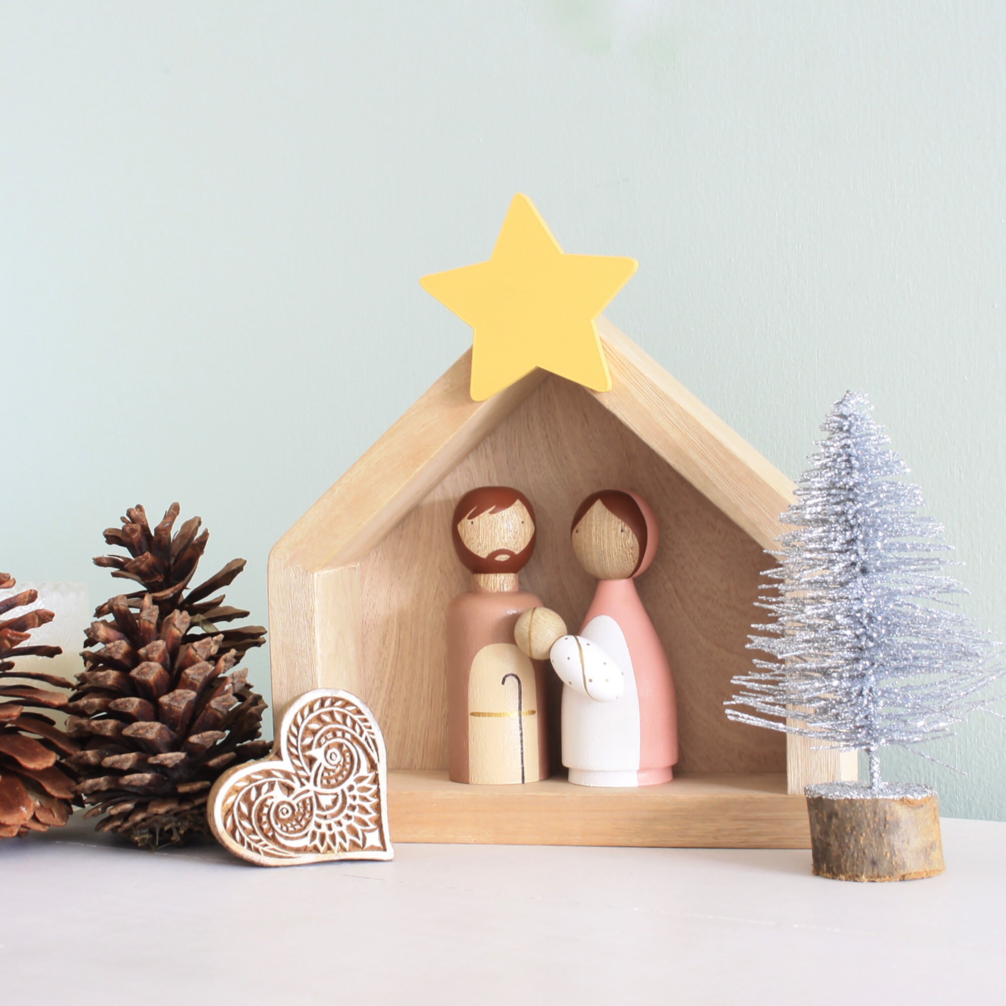 Wooden Kids Nativity Set, Peg Doll Nativity Set, Christmas Story, Birth ...