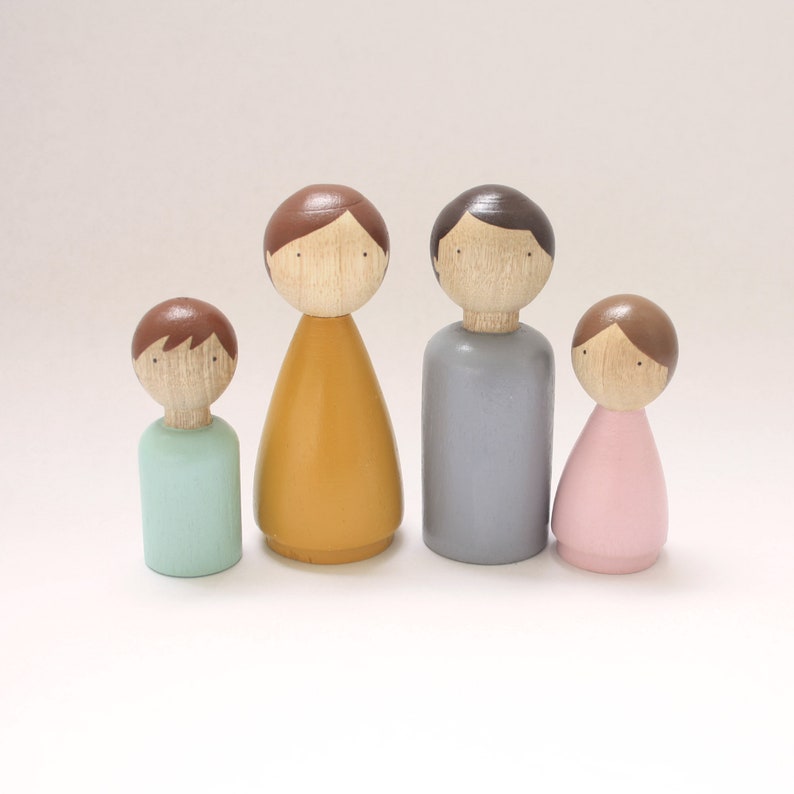 Dollhouse Family Set Miniature Wooden Family With Pets Peg - Etsy