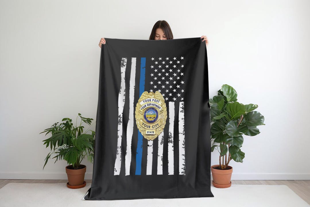 Custom Police Badge Blanket, Thin Blue Line Flag Blanket, Law ...