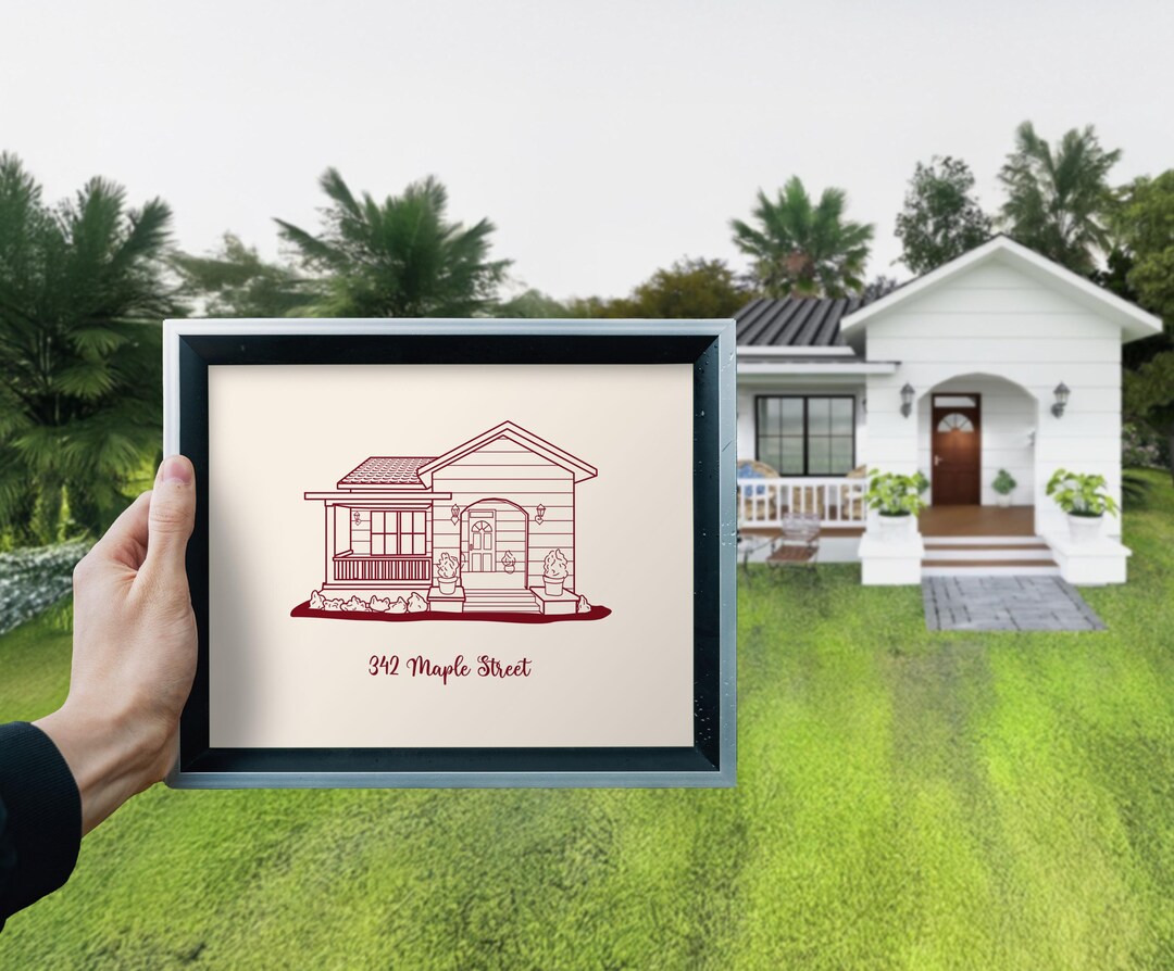 Custom House Line Art Portrait, Personalized Home Drawing, Housewarming ...