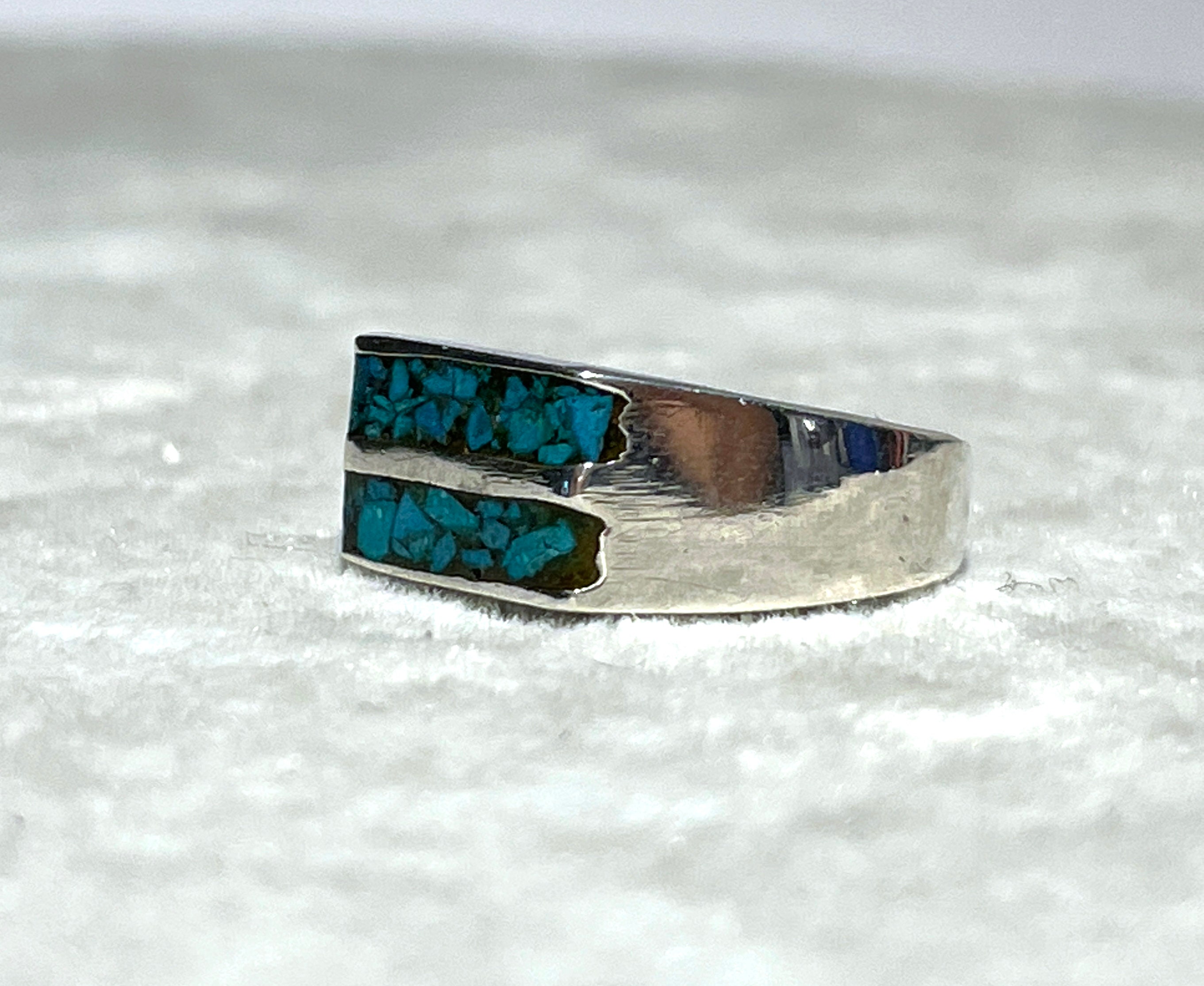 Vintage Turquoise Inlay 925 Sterling Silver Ring Size 6 1/4 - Etsy