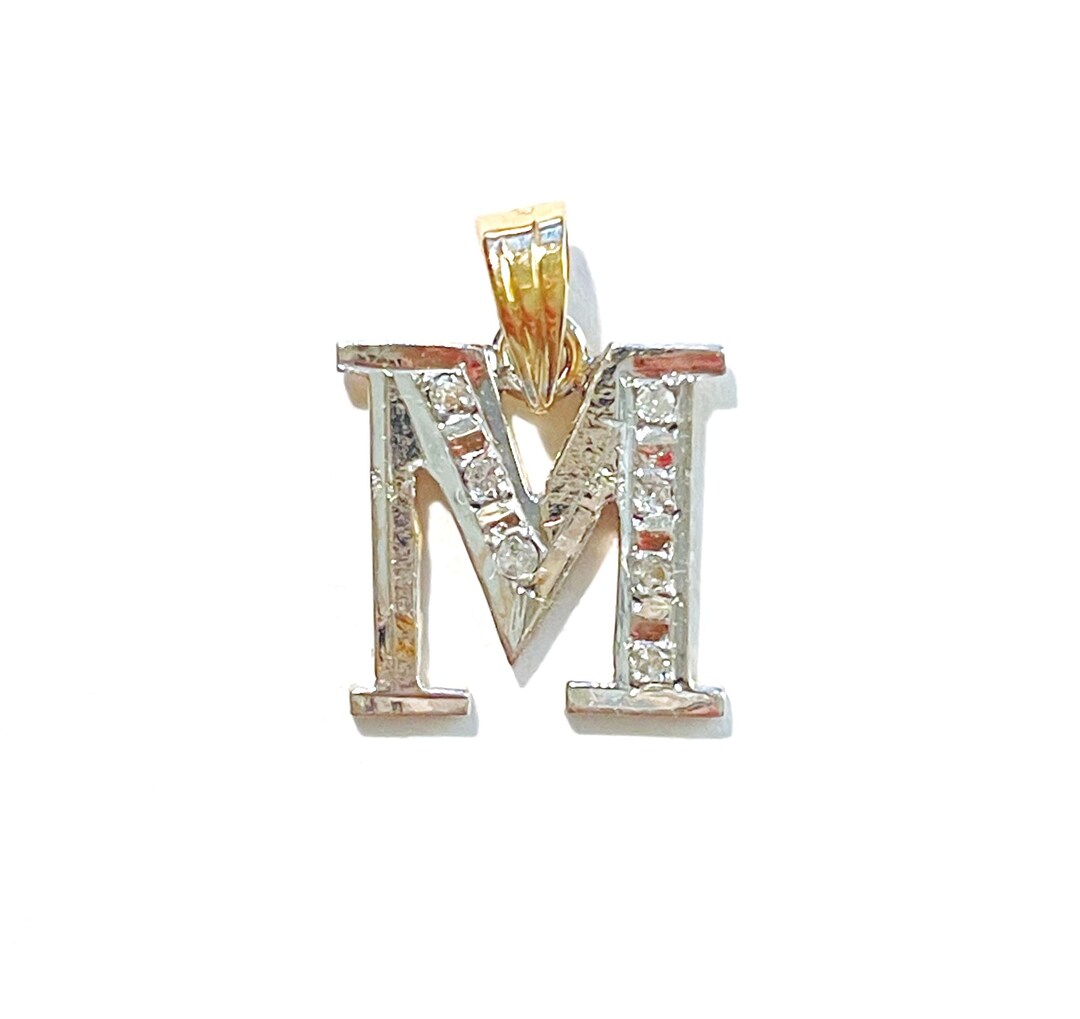 Diamond Initial "m" Pendant • 14k Two Tone Gold Personalized Charm - Etsy