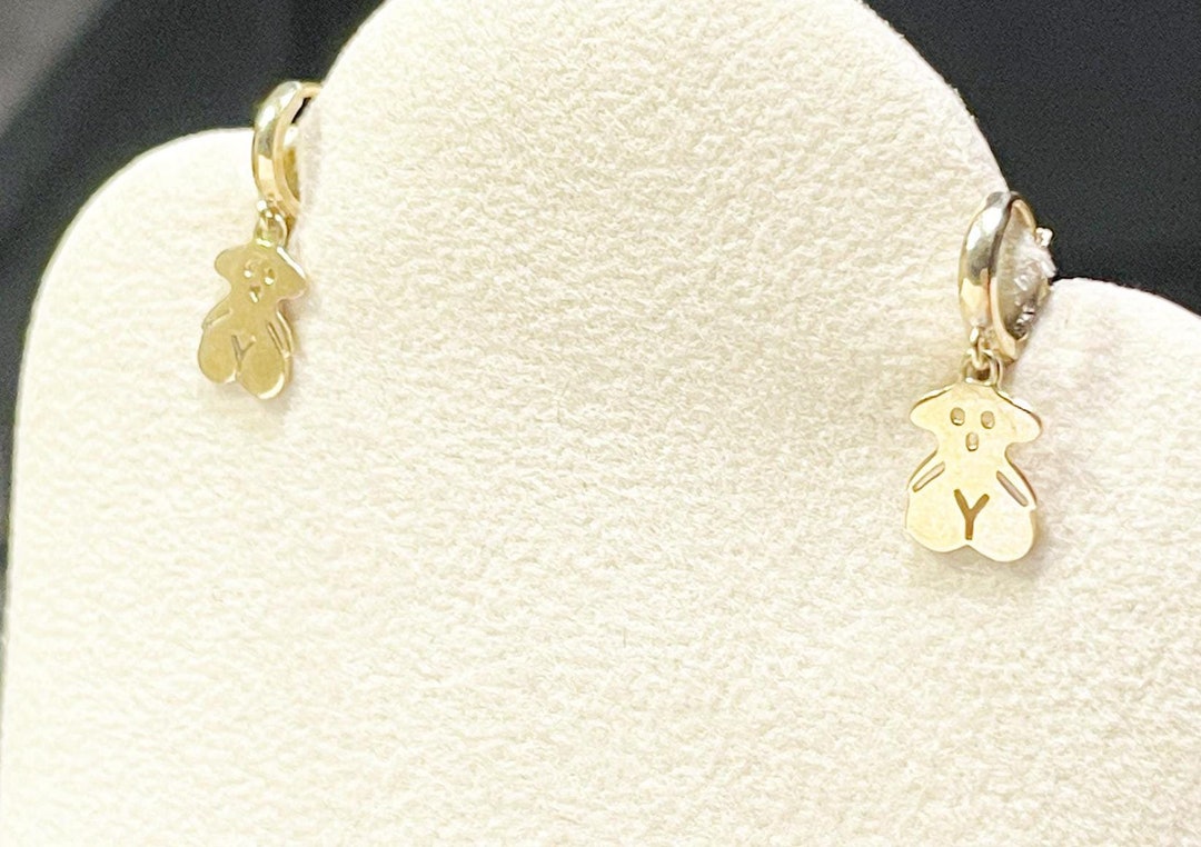 Vintage 14k Yellow Gold Teddy Bear Dangle Huggie Hoop Earring Pair - Etsy