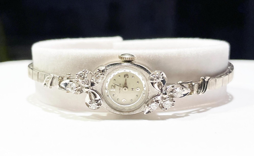 Vintage Rare Ladies Hamilton 14k White Gold Diamond Watch - Etsy