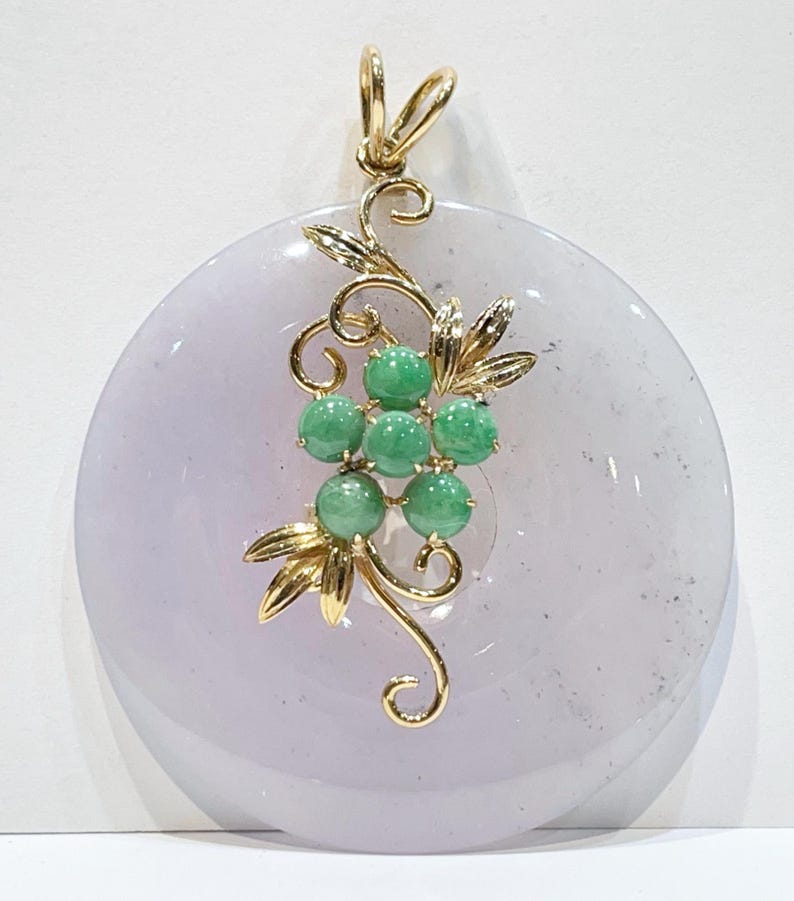 Carved Donut Jade Lavender Green 14k Yellow Gold Pendant - Etsy