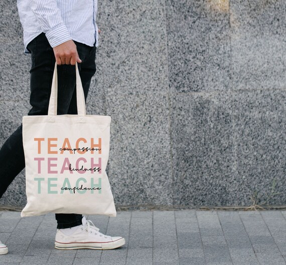 Teach Compassion Kindness Confidence Tote Bag Teacher Tote - Etsy