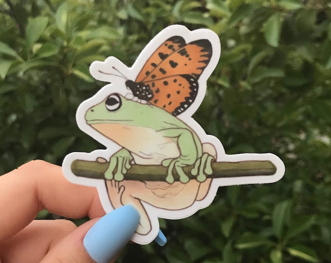 Frog and Butterfly Sticker, Water Bottle Sticker, Laptop Decal, Vinyl ...